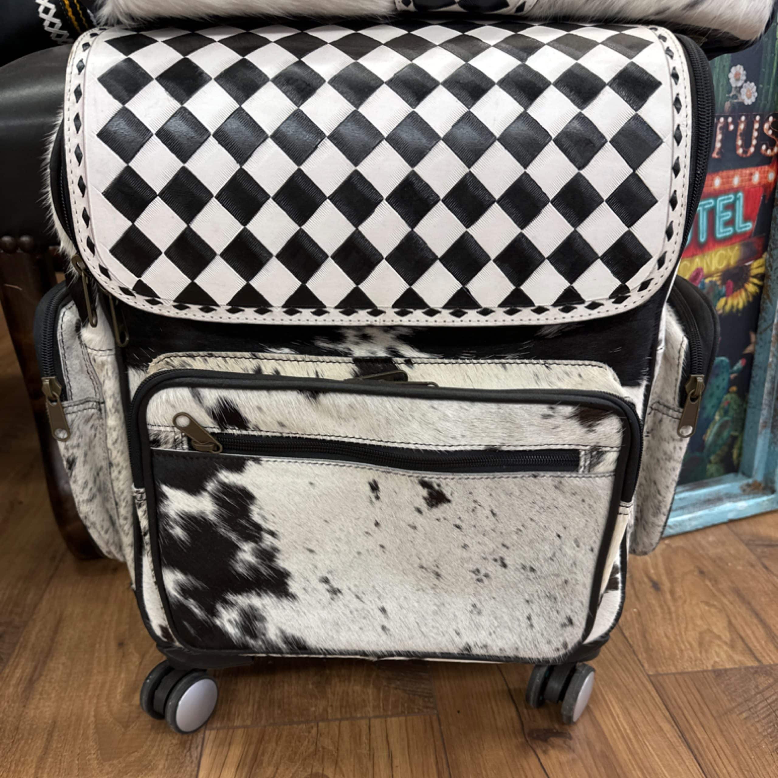 Black+ White Leather And Cowhide Small Suitcase - Western Traditions ...